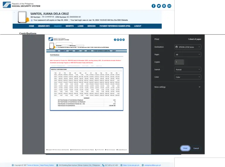 How to Print your SSS Contributions from SSS Website -2024 - SSS Inquiries